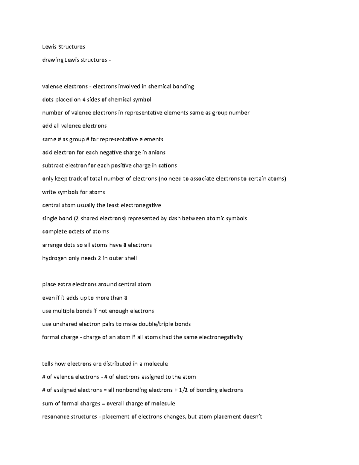Lewis Structures - Lecture notes 6 - Lewis Structures drawing Lewis ...