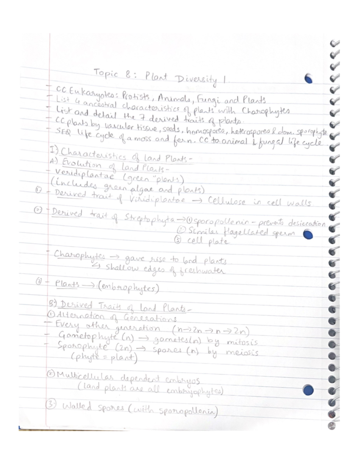 Plant Diversity 1 - notes - 01:119:116 - Studocu