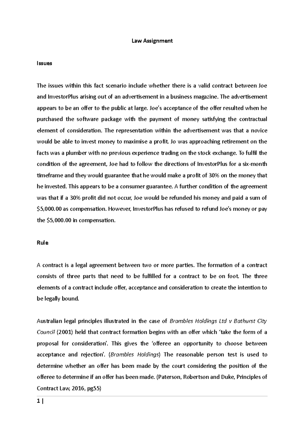 Law IRAC Assignment - Grade: 80% - Law Assignment Issues The issues ...