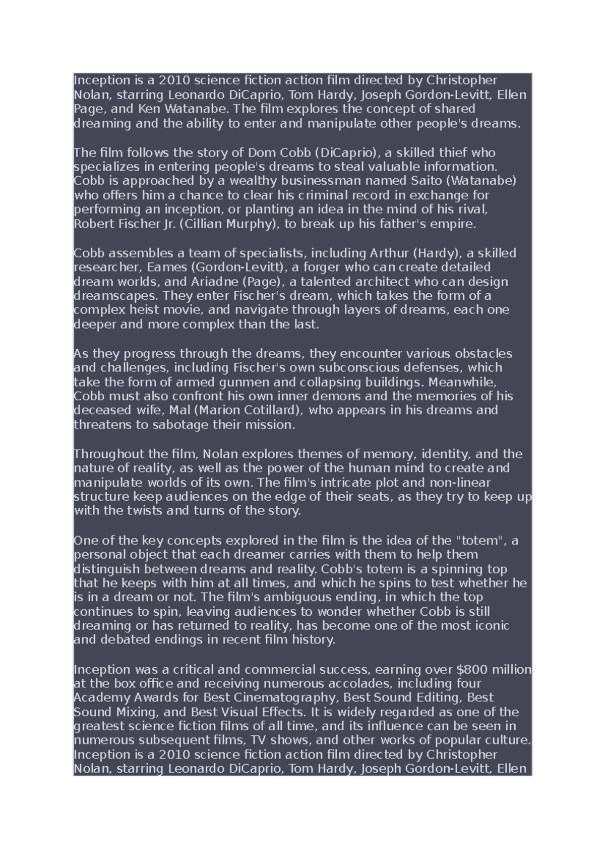 Inception explained - notes - Inception is a 2010 science fiction ...