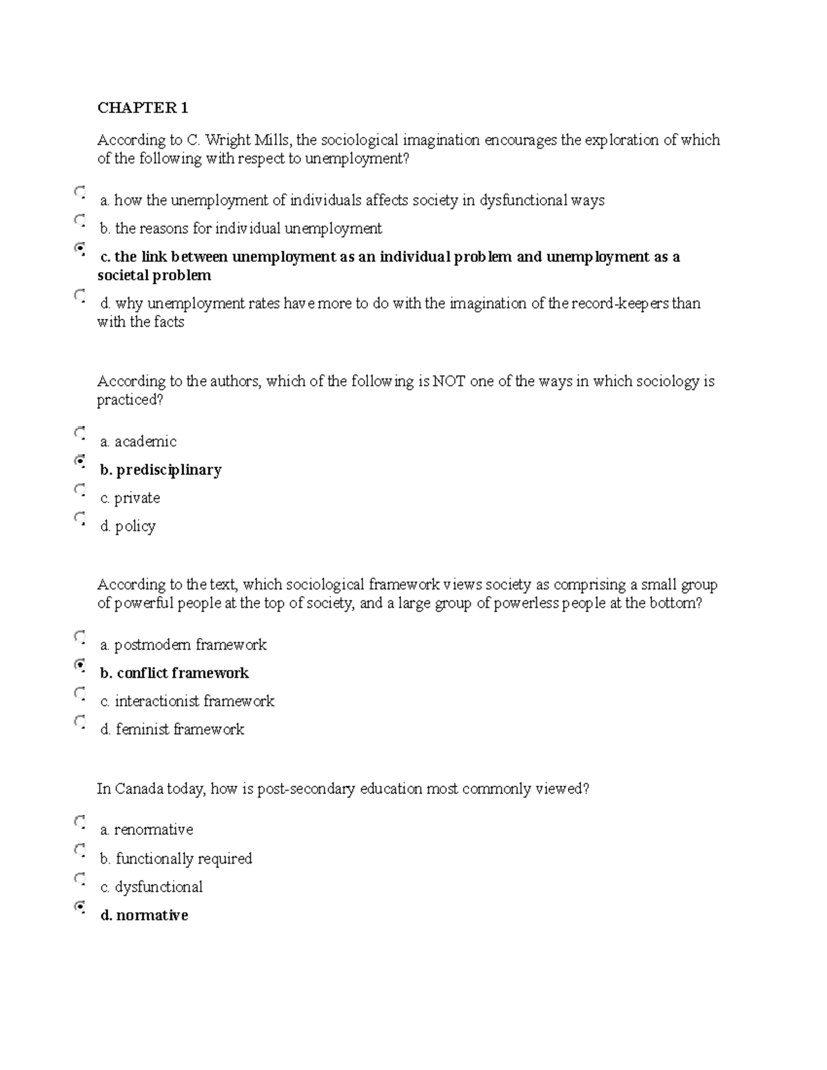 SOCI Question AND Answer KEY - CHAPTER 1 According to C. Wright Mills ...