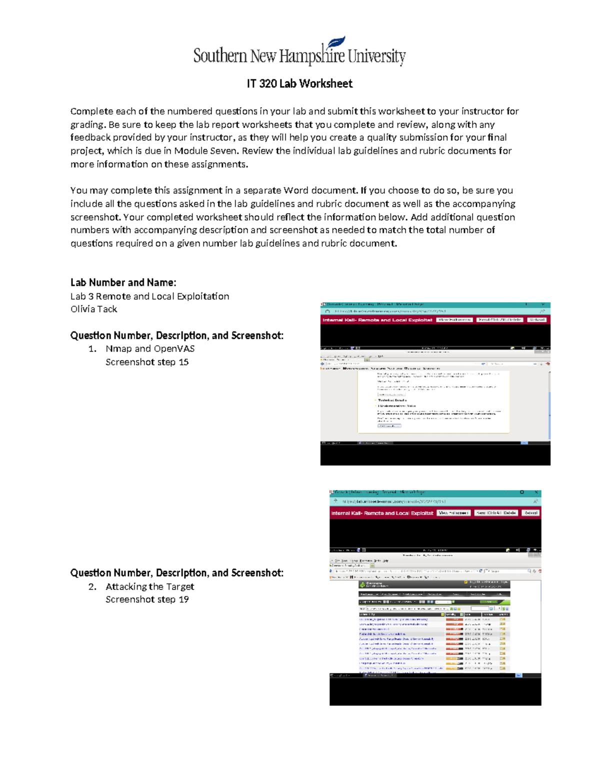 IT 320 Module Two Lab 2-2 - IT 320 Lab Worksheet Complete each of the ...