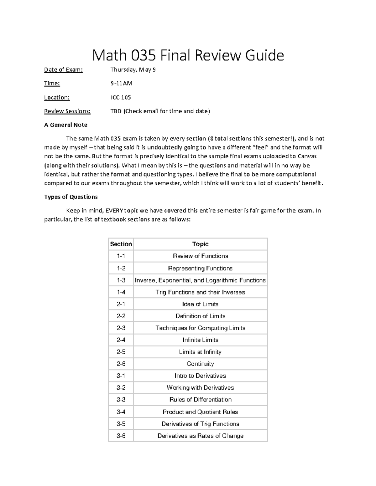 Math 035 Final Review Guide - Warning: TT: undefined function: 32 ...