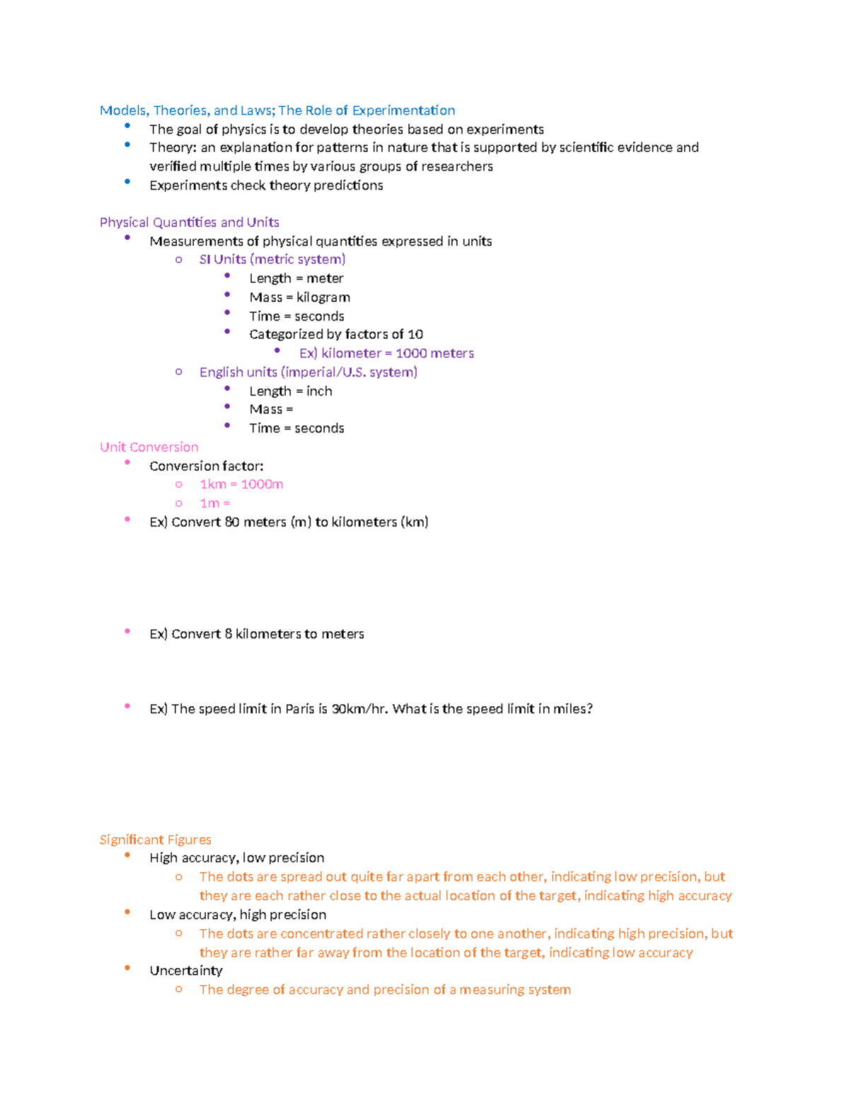 Physics Chapter 1 Notes - Models, Theories, and Laws; The Role of ...