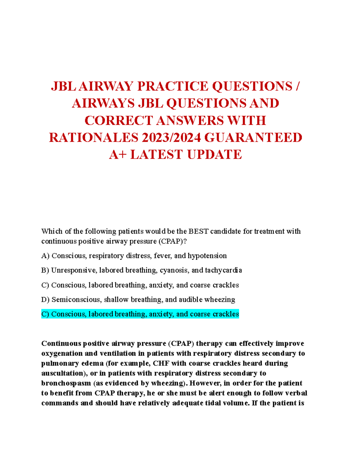 JBL Airway Practice Questions - JBL AIRWAY PRACTICE QUESTIONS / AIRWAYS ...