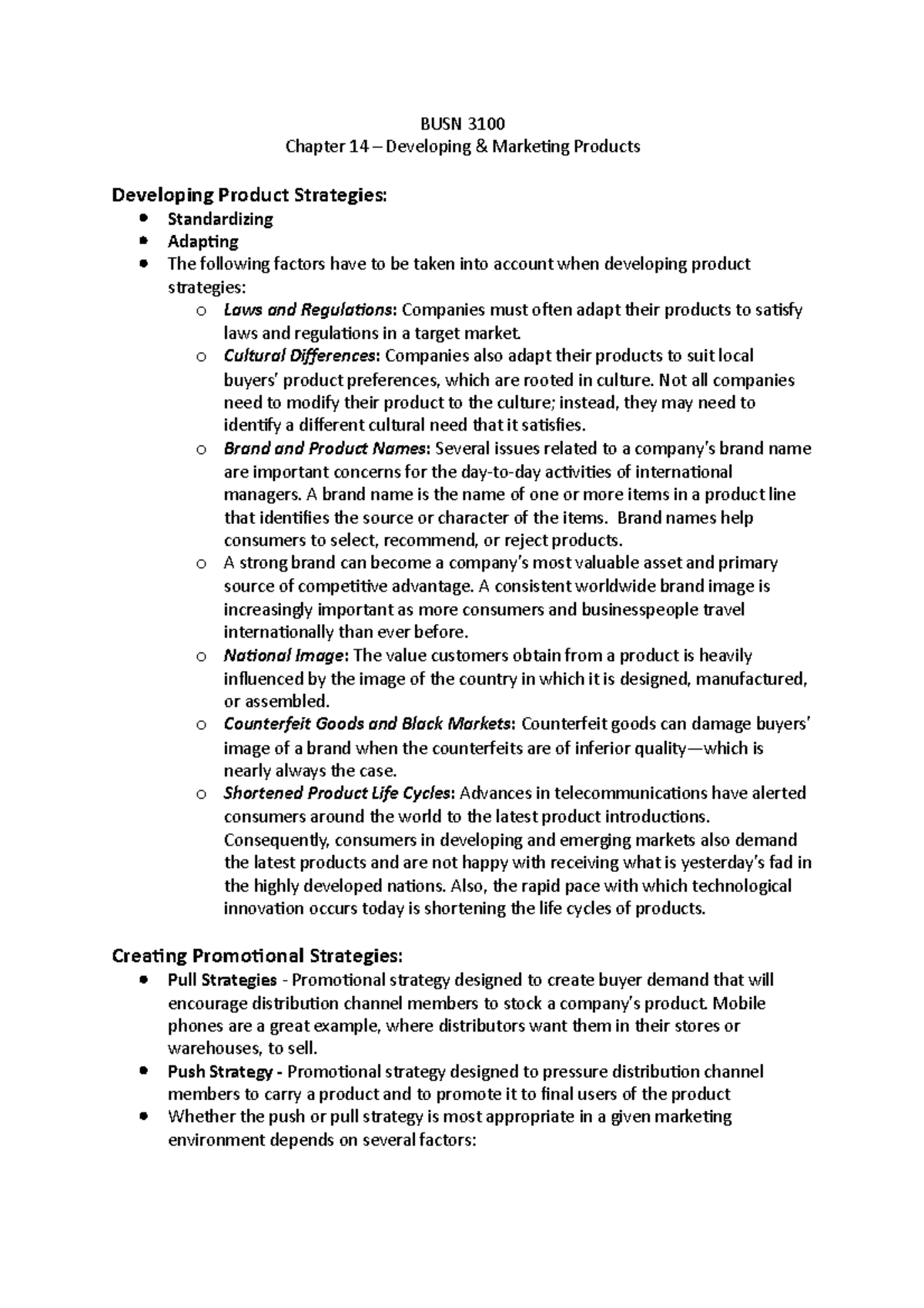 BUSN 3100 - Chapter 14 Lecture Notes - BUSN 3100 Chapter 14 ...