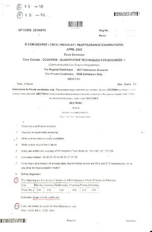 QT 3rd sem equations - Quantitative Techniques - Studocu
