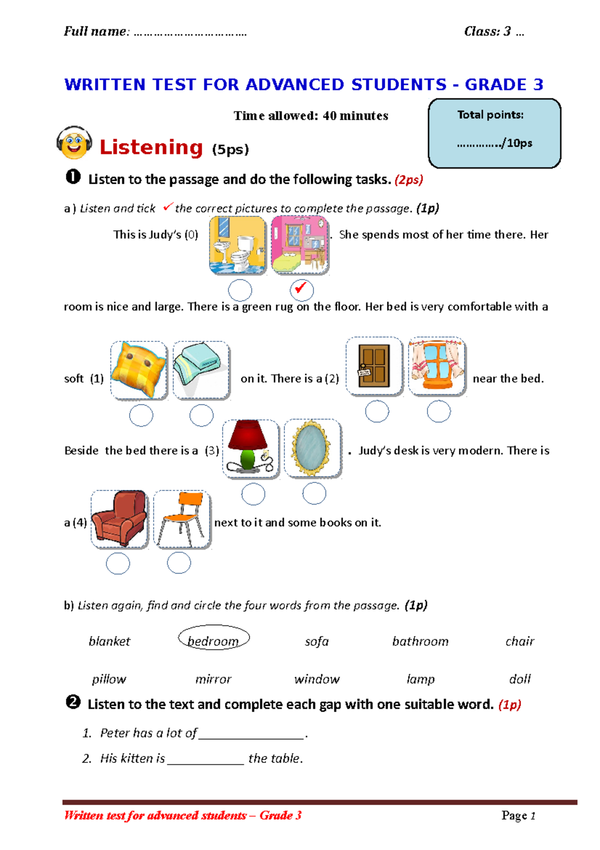 Advanced test - Grade 3 - These exercises are good for beginners - Full ...