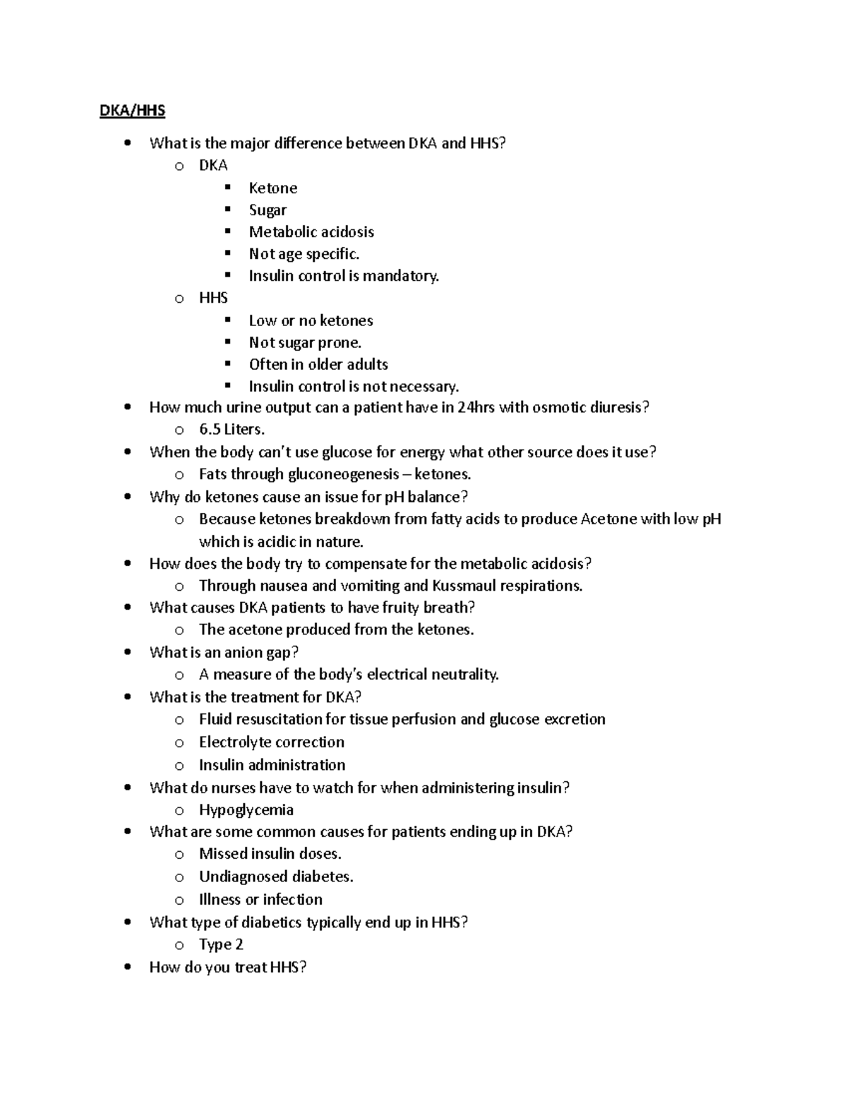 DKA - Keynotes summary for DKA - DKA/HHS What is the major difference ...
