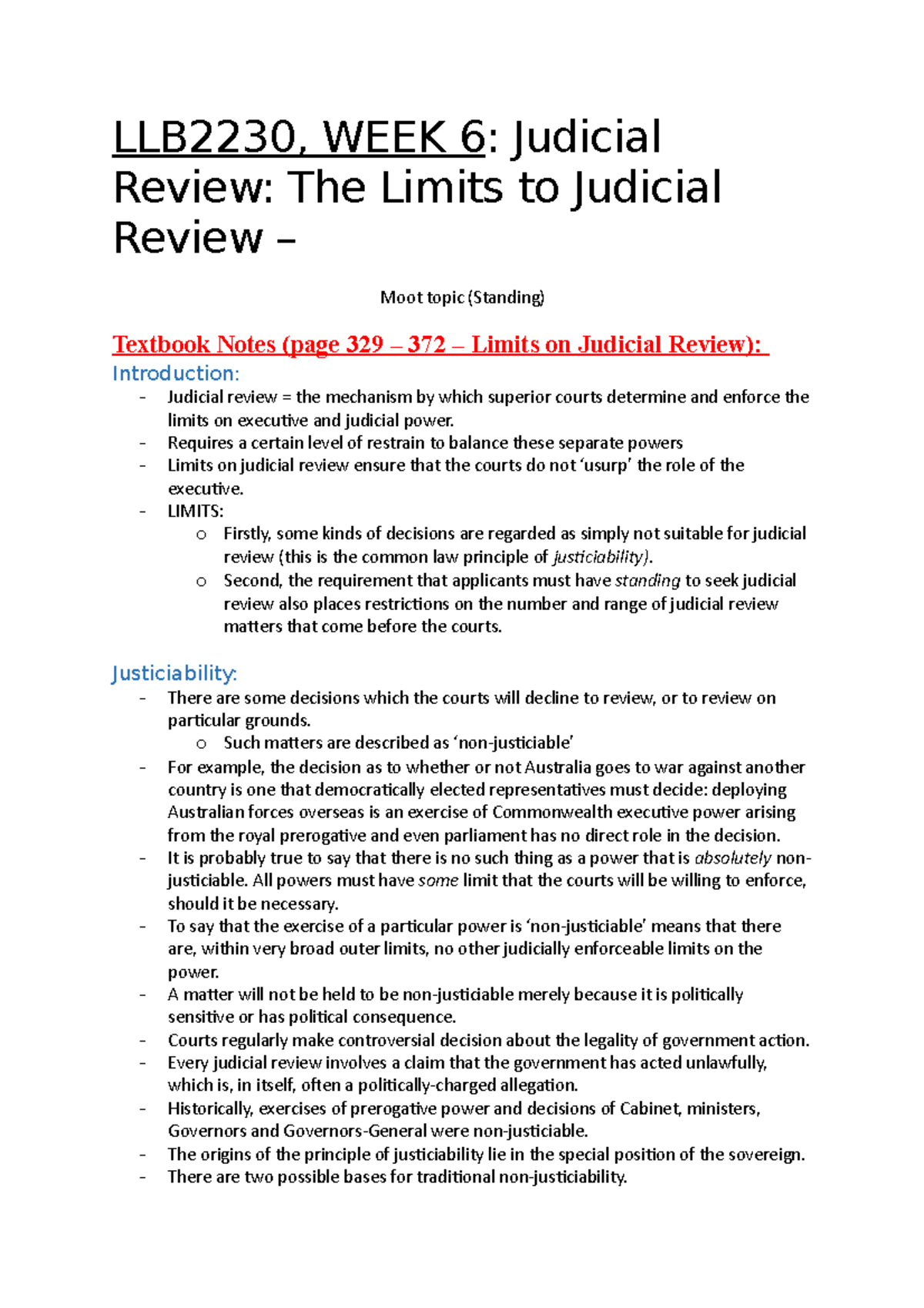 WK 6- Judicial Review Limits - LLB2230, WEEK 6: Judicial Review: The ...
