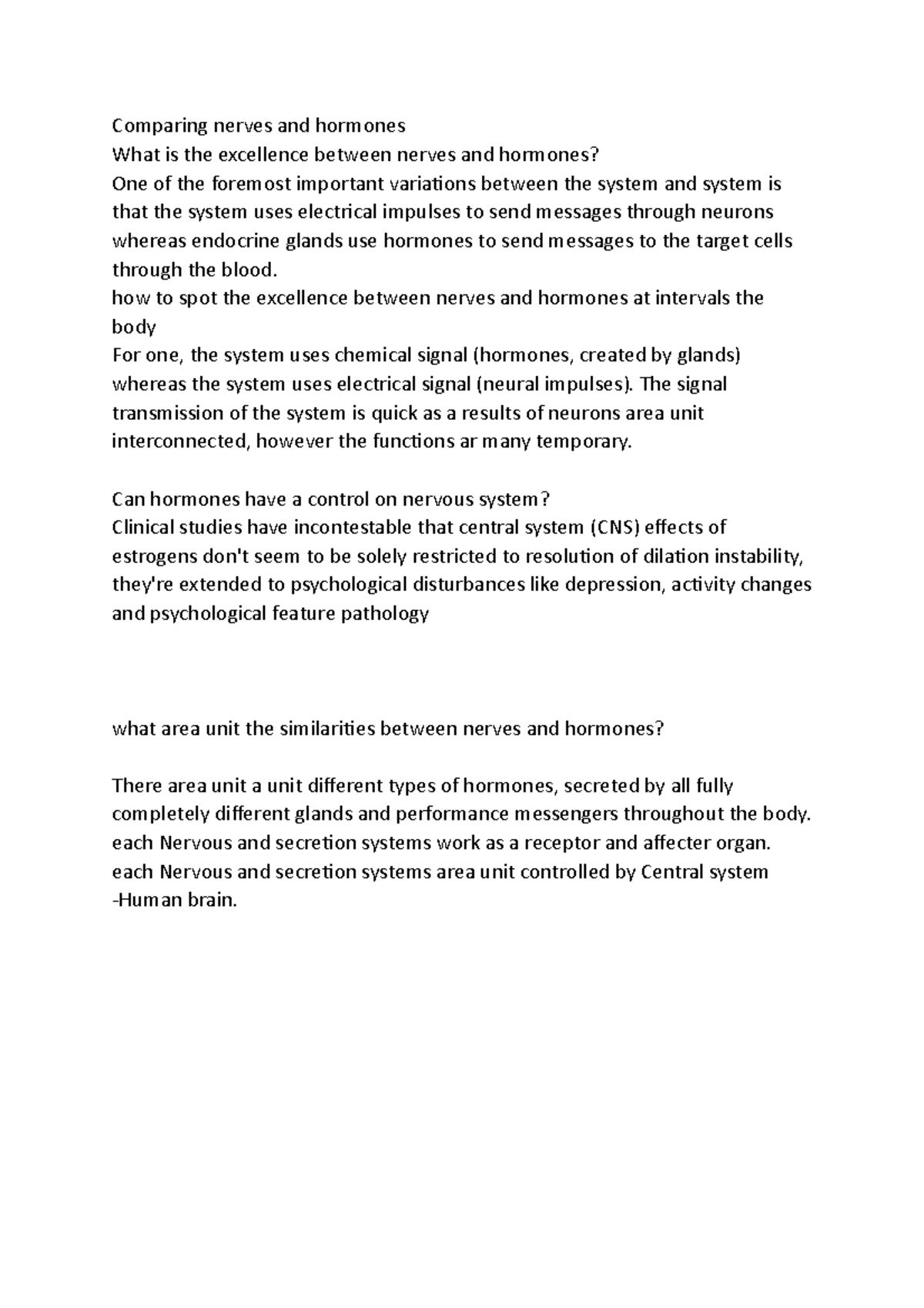 Comparing nerves and hormones - how to spot the excellence between ...
