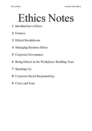 Ethics Notes - Lesson 1: Introduction to ethics and corporate ...