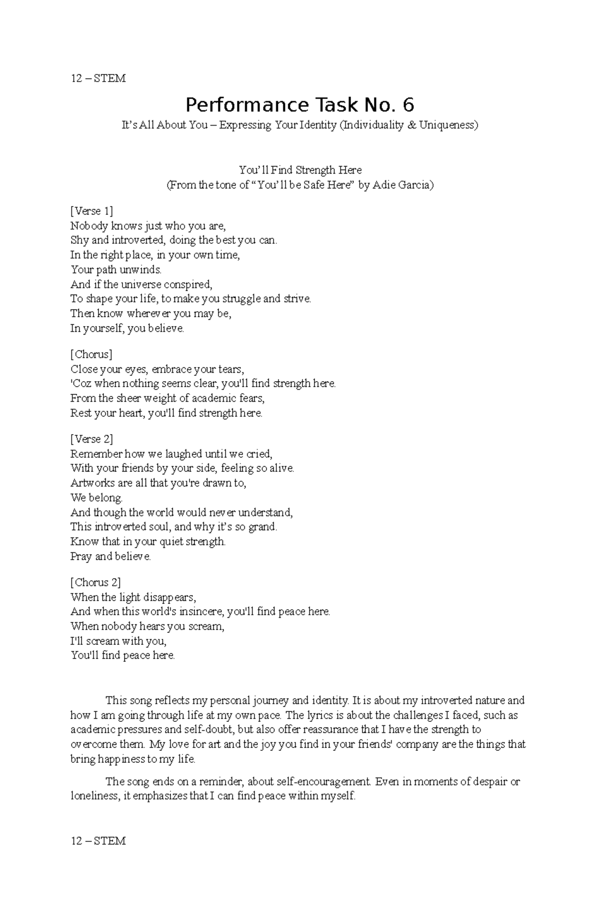 CPAR PT 6 and 7 - CPAR PT 6 and 7 - 12 – STEM Performance Task No. 6 It ...