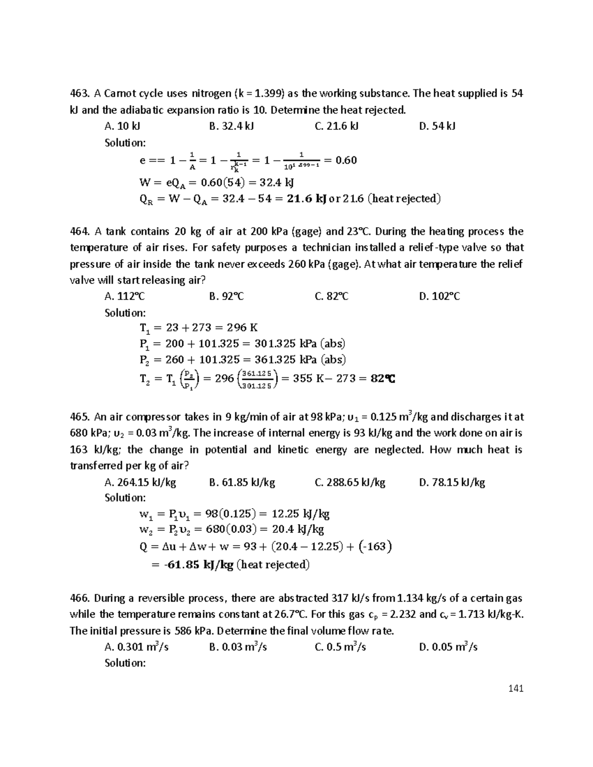 BLUE-BOOK-71 - n/a - 141 A Carnot cycle uses nitrogen (k = 1) as the ...