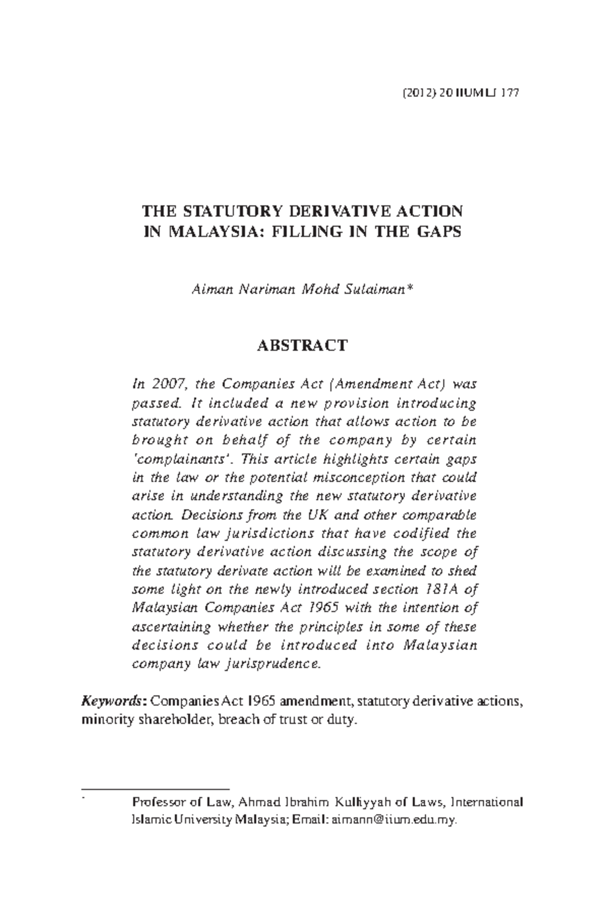 90-Article Text-307-309-10-2013 0621 - THE STATUTORY DERIVATIVE ACTION ...