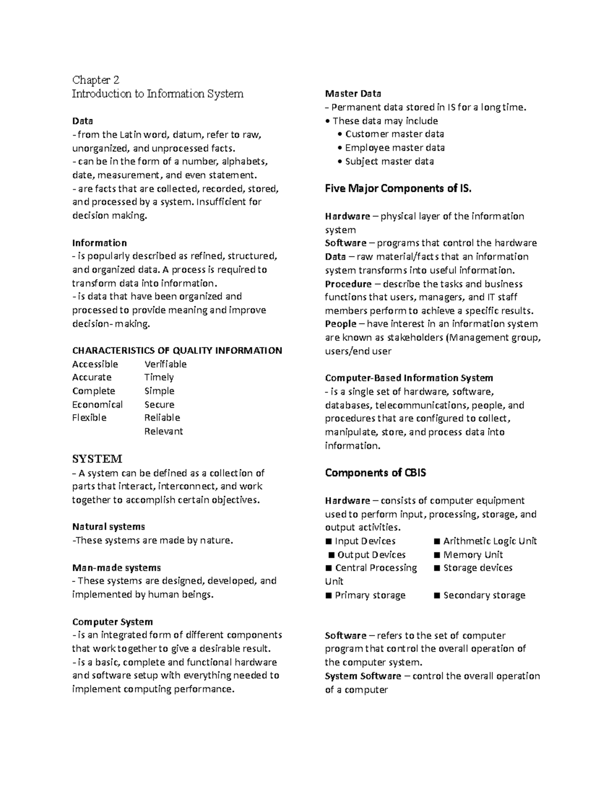 BSA NOTES / ECON / AIS / DALFIL / RIZAL - Chapter 2 Introduction to ...