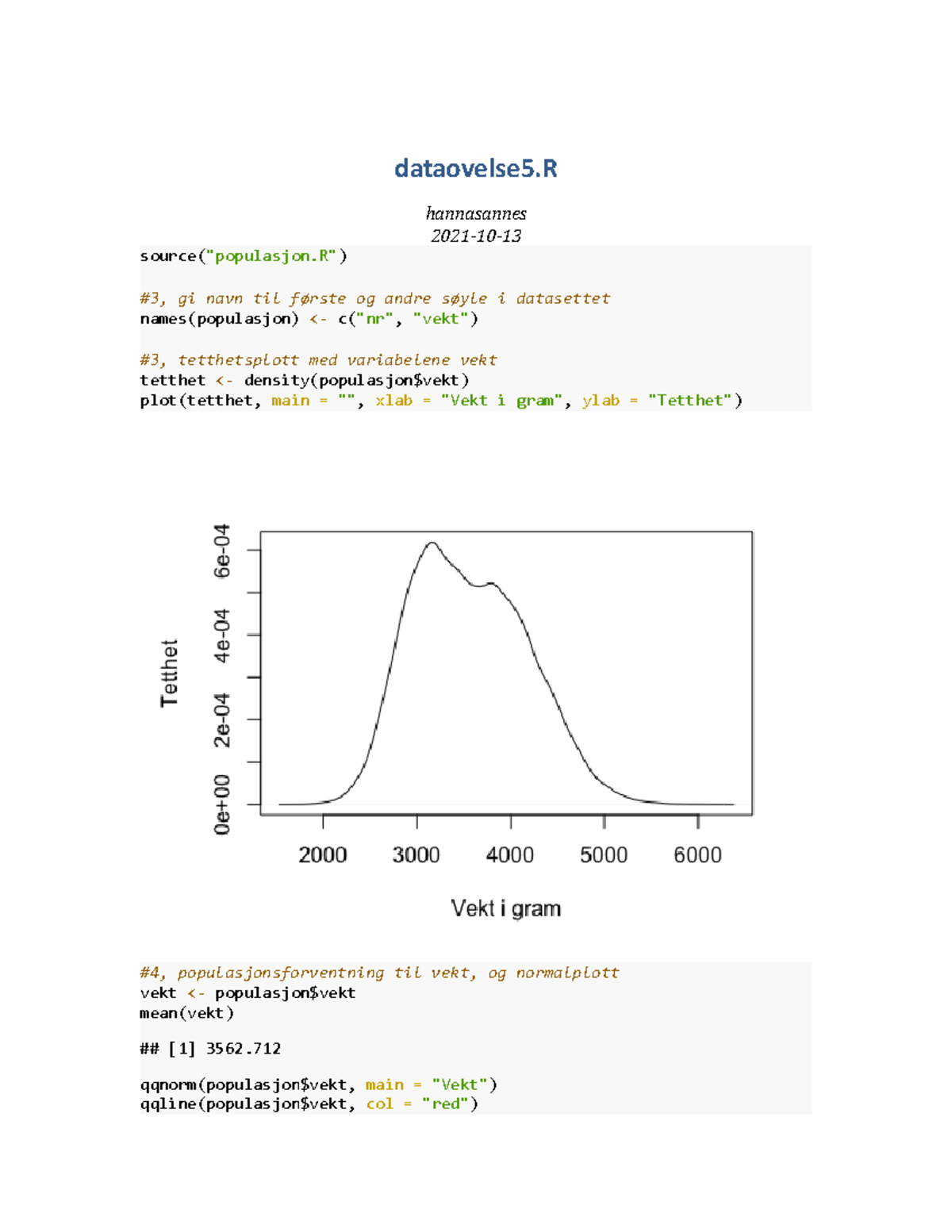 Dataøvelse 5, R-Studio, godkjent obligatorisk oppgave i STAT101 - STAT101 - UiB - Studocu