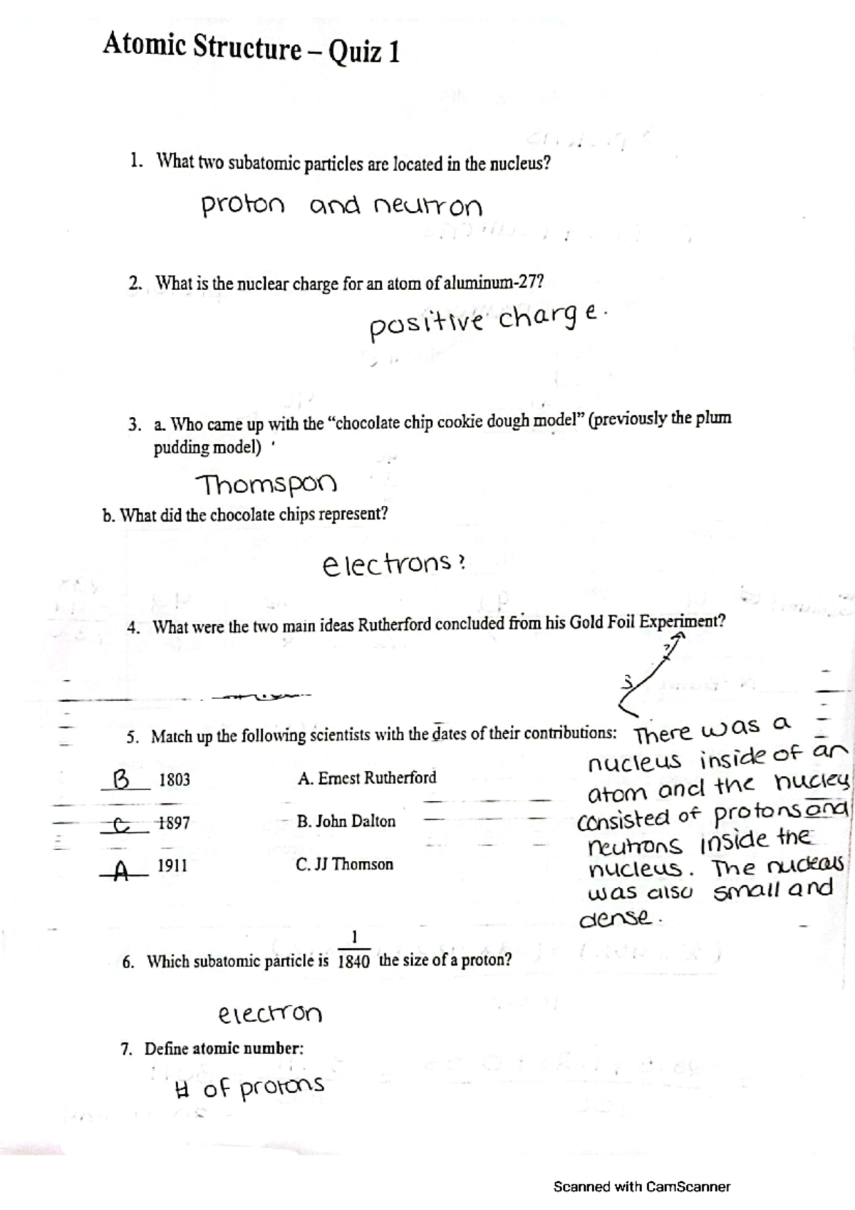 Atomic structure practice quiz 1 questions - Atomic Structure Quiz 1 1 ...