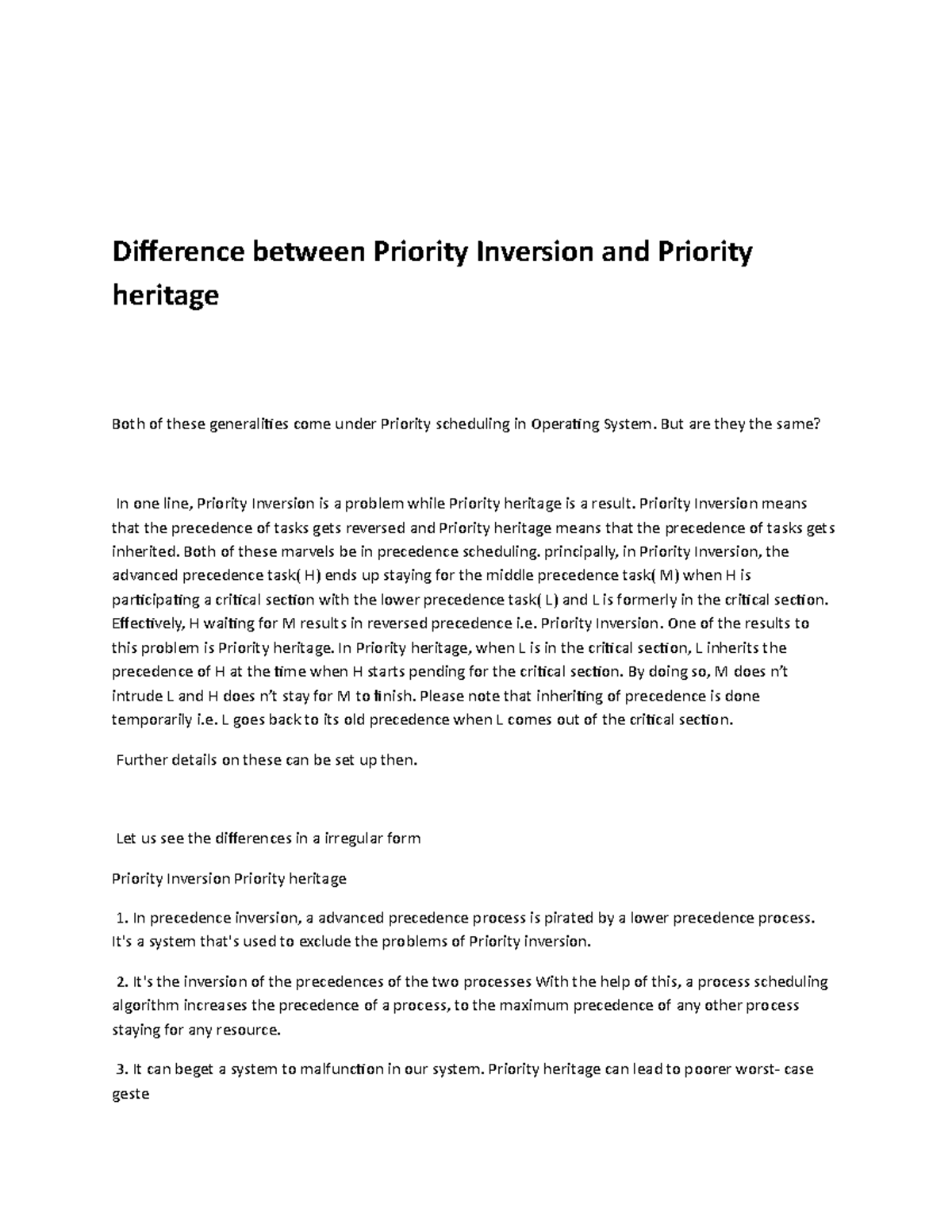 Difference Between Priority Inversion And Priority Heritage But Are They The Same In One Line