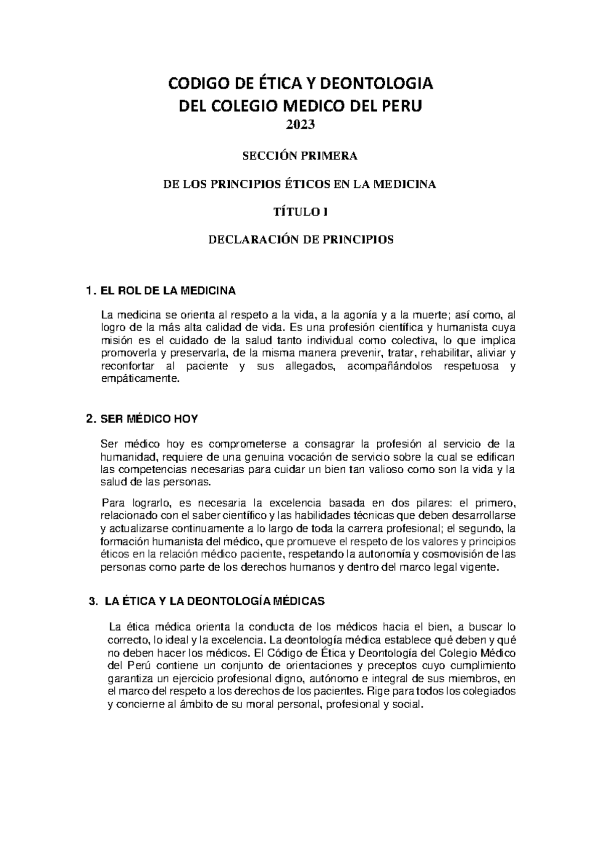 Codigo ético del colegio médico del perú - CODIGO DE ÉTICA Y ...