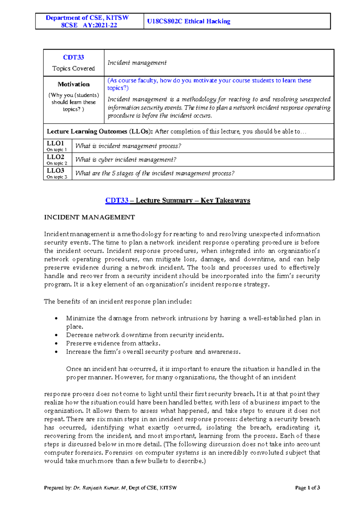 Ethical Hacking 2 Notes Department Of Cse Kitsw 8cse Ay2021 22 U18cs802c Ethical Hacking