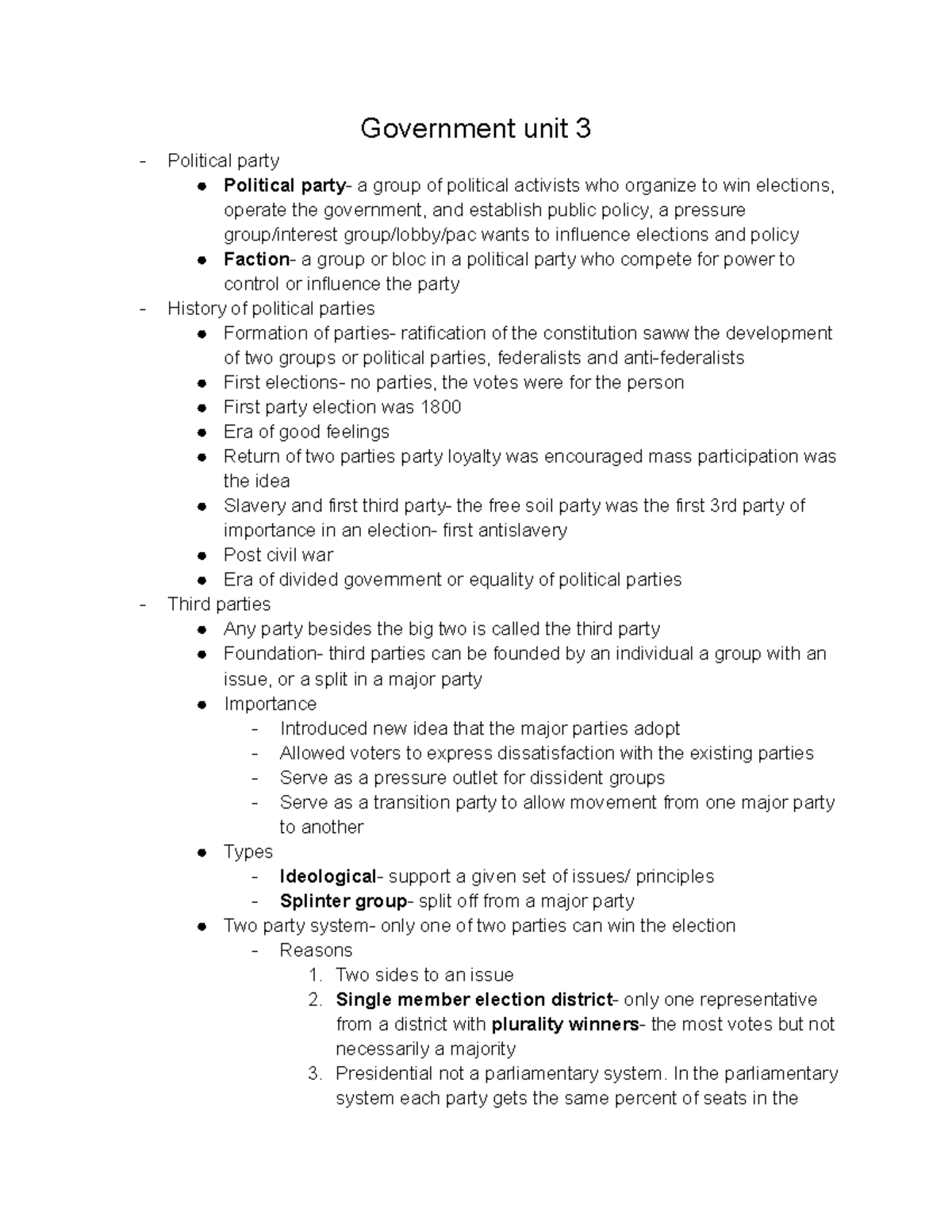 Government unit 3 - Two sides to an issue 2. Single member election ...