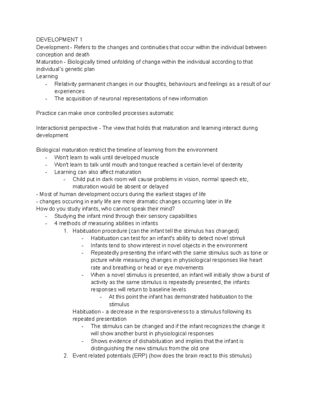 Development 1 and 2 psych 1xx3 - DEVELOPMENT 1 Development - Refers to ...