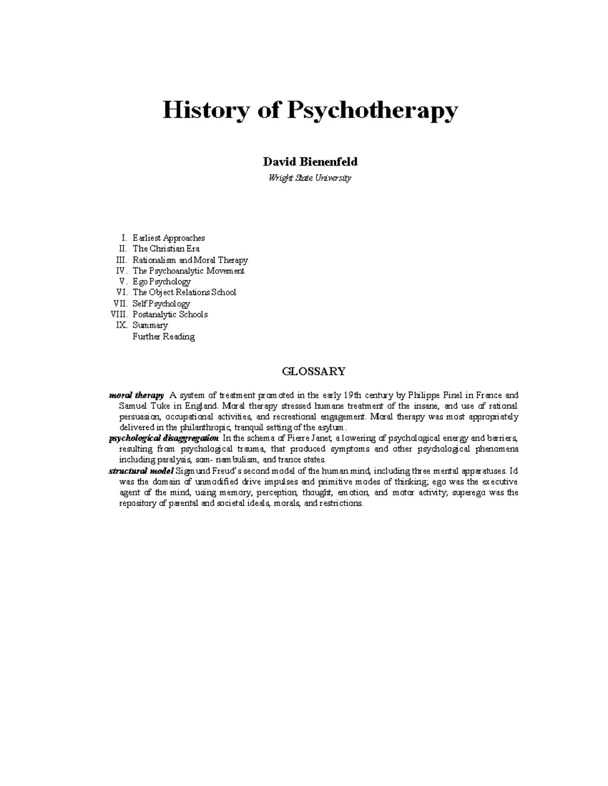 History of Psychotherap 1 - History of Psychotherapy David Bienenfeld ...