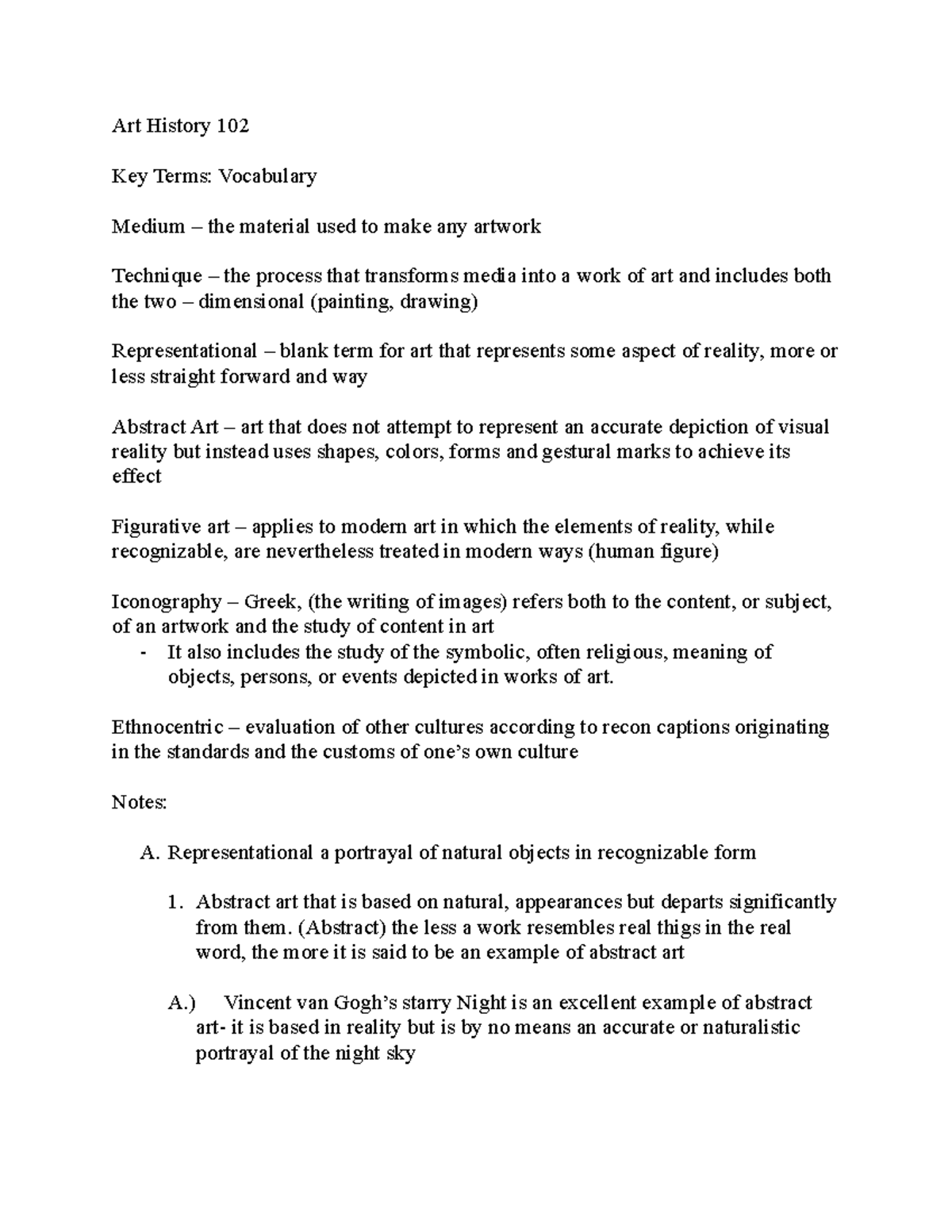 Art History 102-notes/keyterms - Art History 102 Key Terms: Vocabulary ...