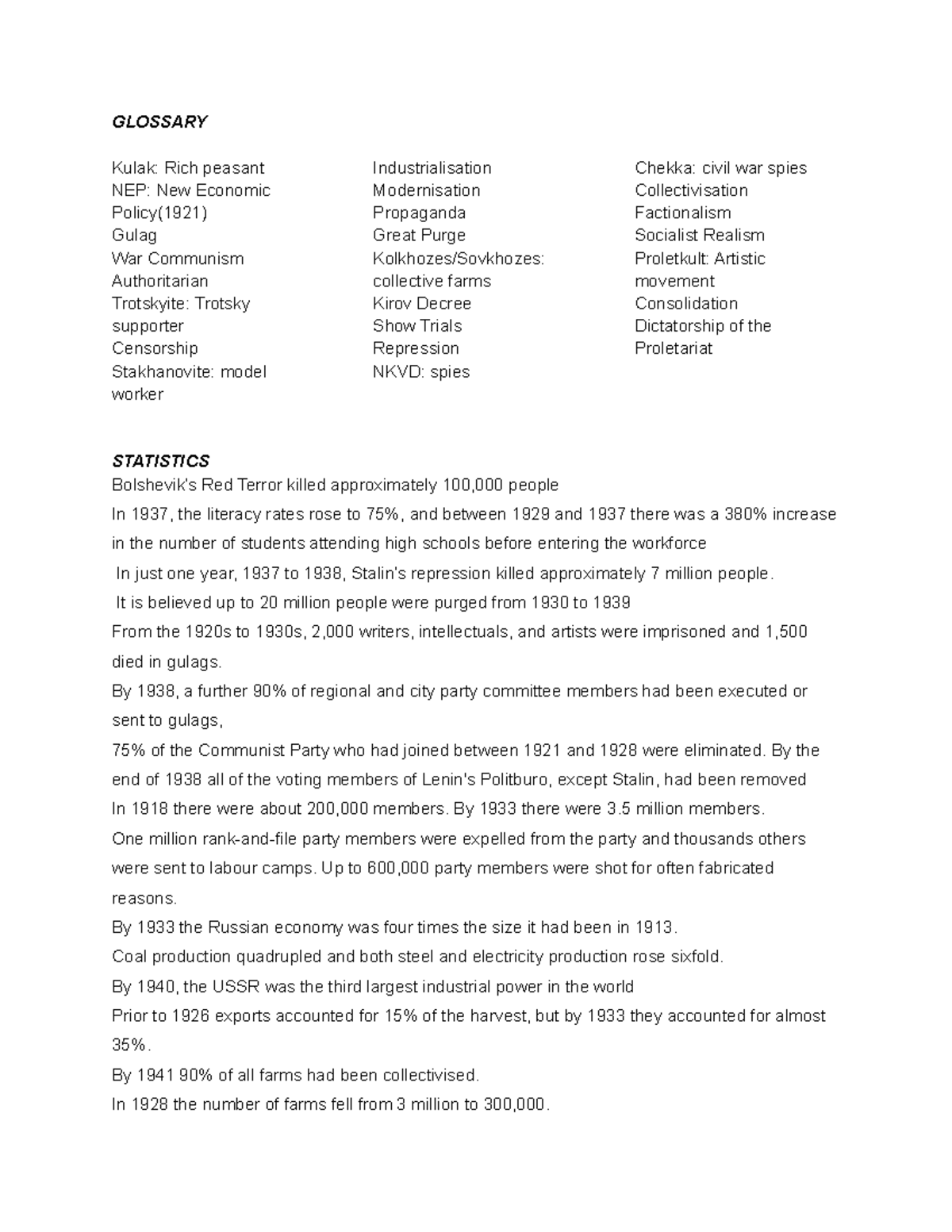 USSR - USSR - Modern History - GLOSSARY Kulak: Rich peasant NEP: New ...