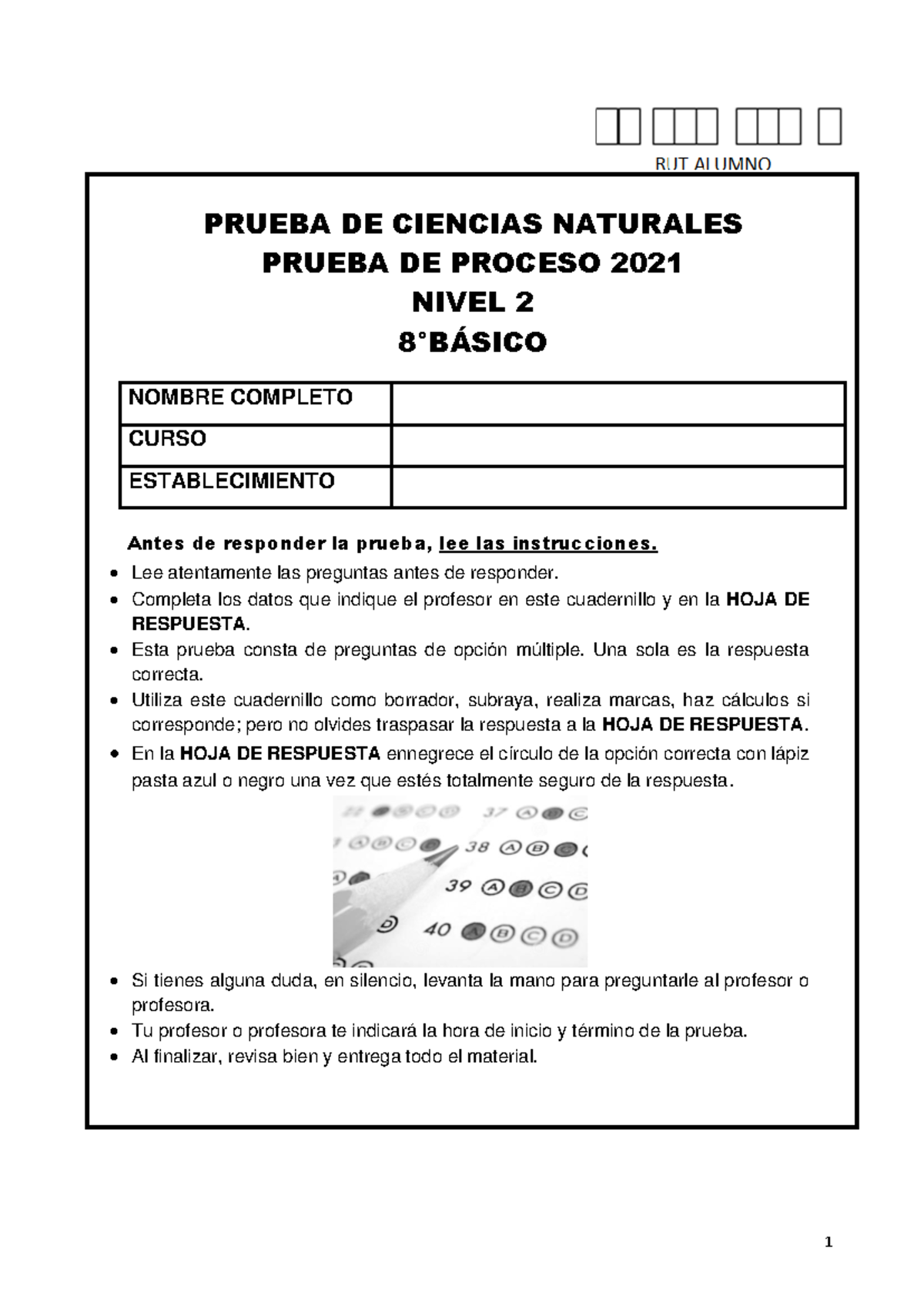 4 - guia de ciencias naturales octavo basico - PRUEBA DE CIENCIAS NATURALES PRUEBA DE PROCESO ...