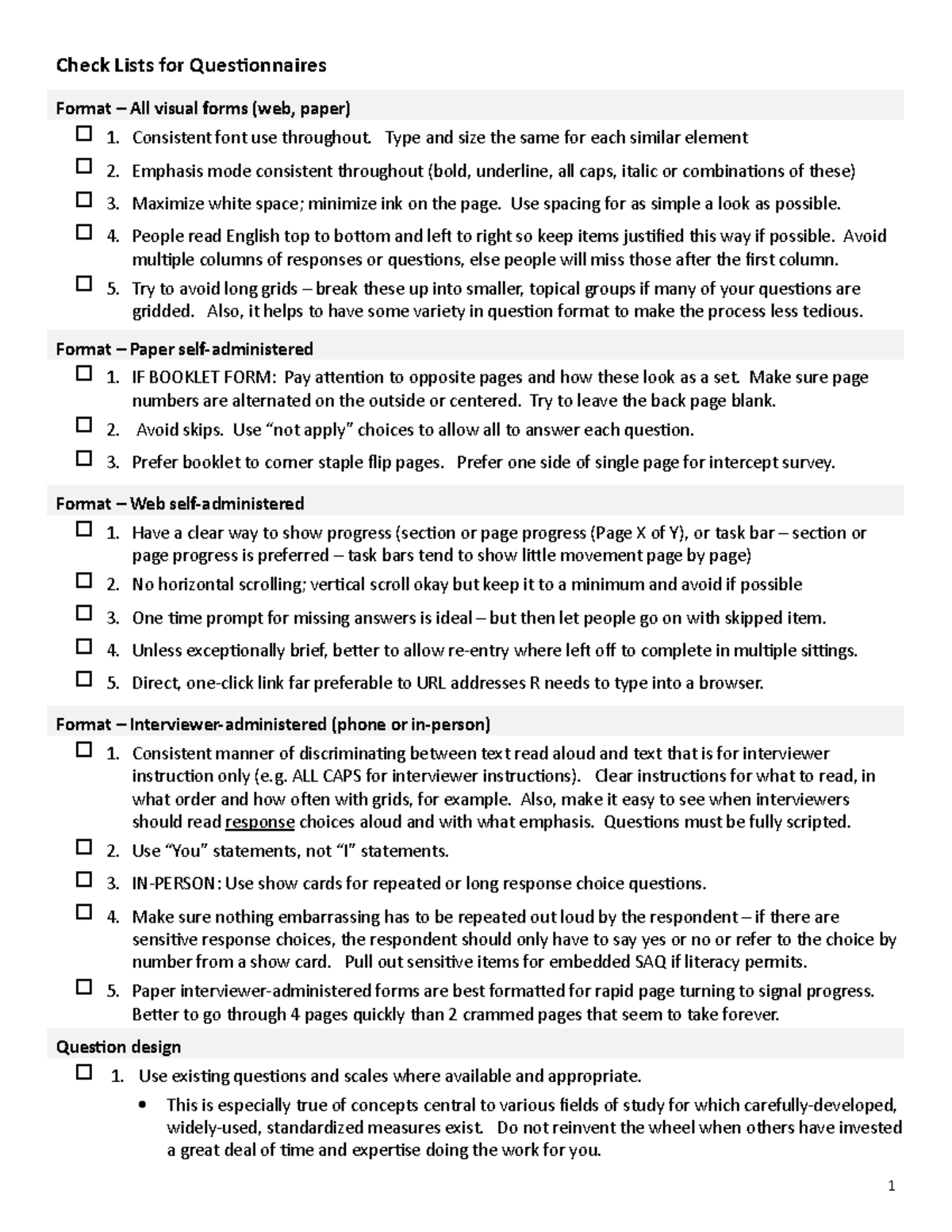 Check List for Questionnaires - Check Lists for Questionnaires Format ...