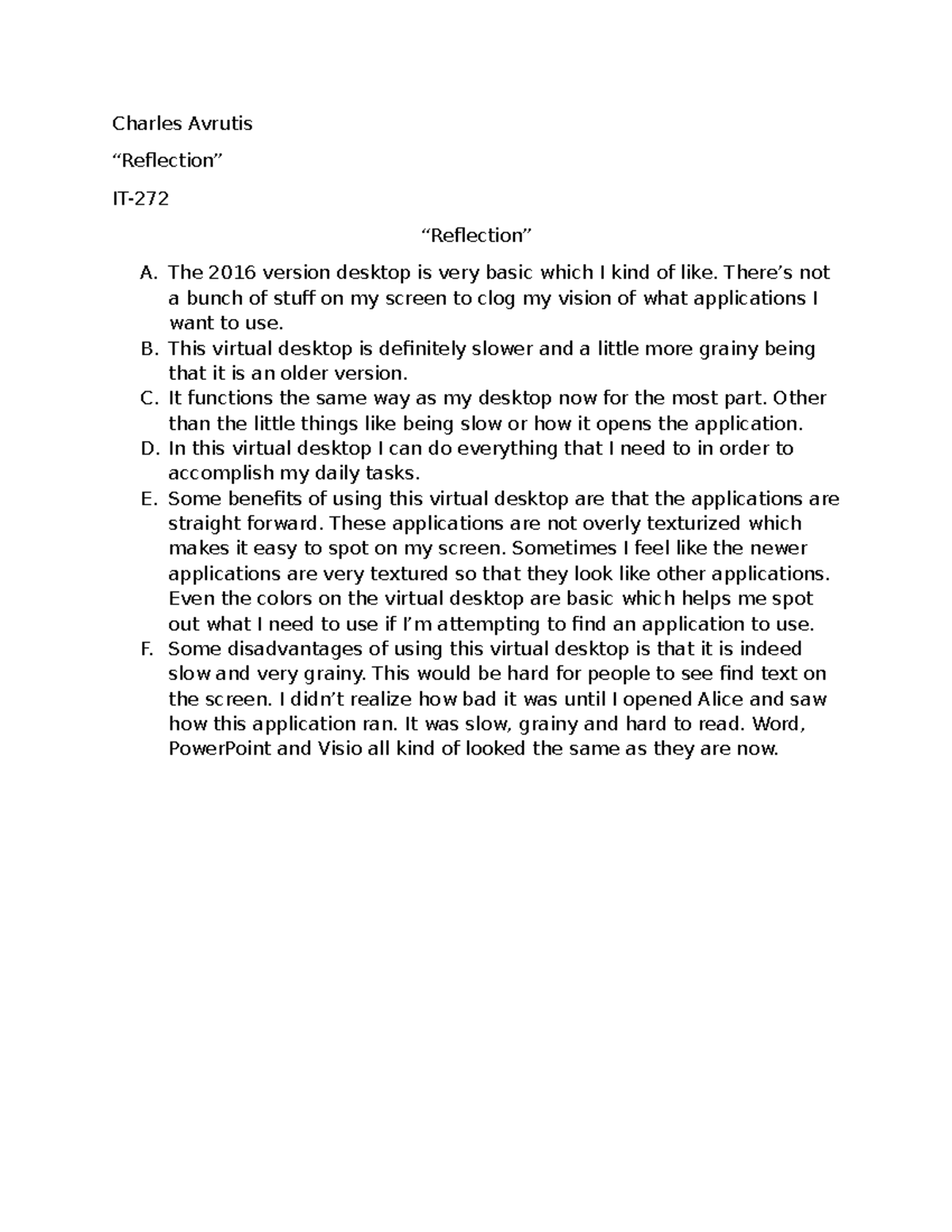 IT-272 Reflection Charles Avrutis - Charles Avrutis “Reflection” IT ...