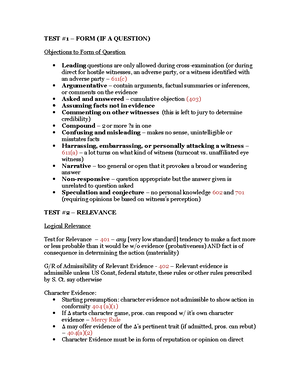 Evidence Reading Notes - Evidence Reading Notes Class 1: 3-7, 16- Class ...