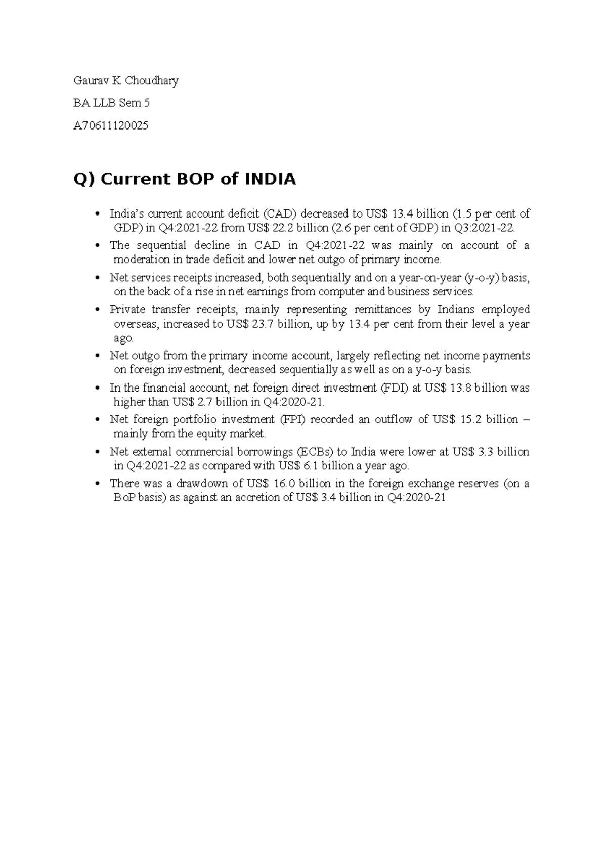 Eco assignment - economics assignmnet - Gaurav K Choudhary BA LLB Sem 5 ...