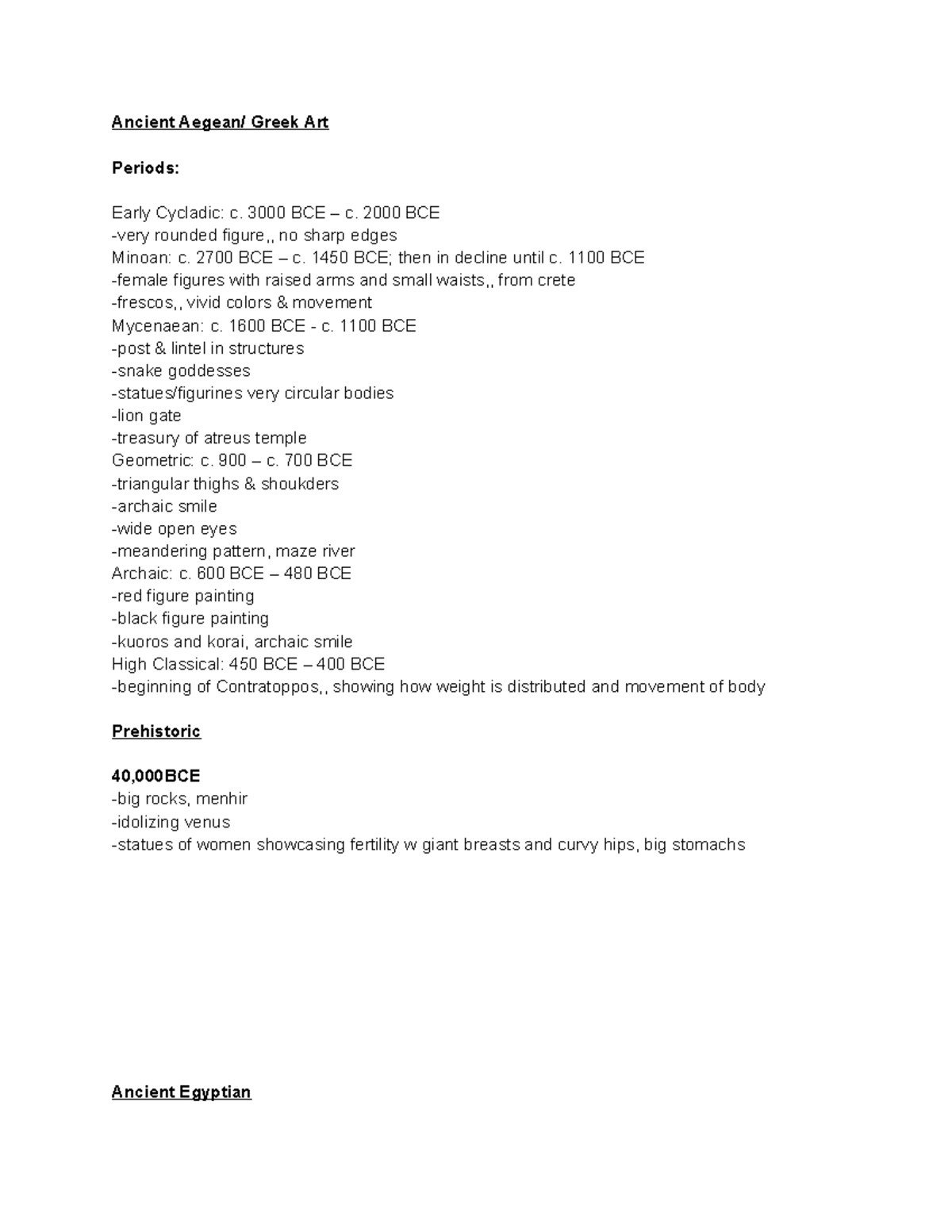 CF Midterm Notes - Ancient Aegean/ Greek Art Periods: Early Cycladic: c ...