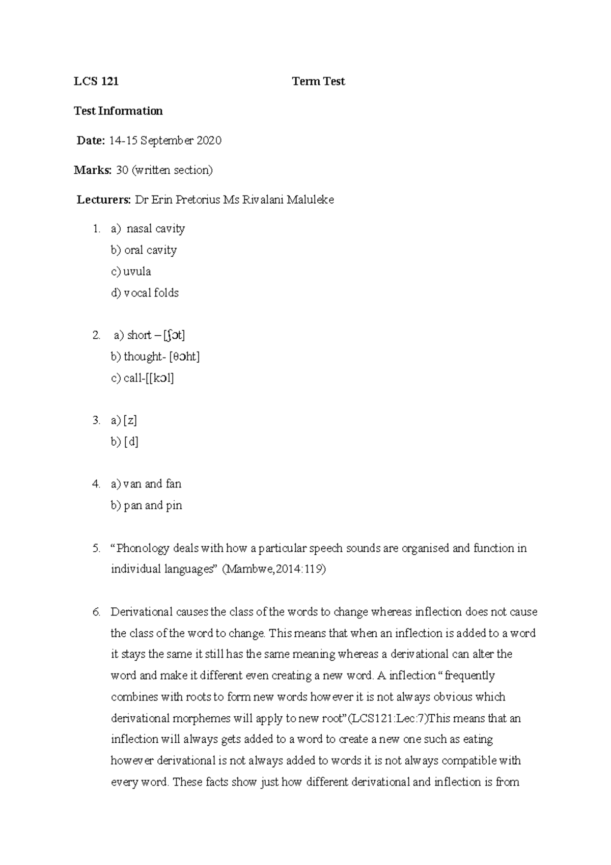LCS 121 DF term test Part 2 - LCS 121 Term Test Test Information Date ...