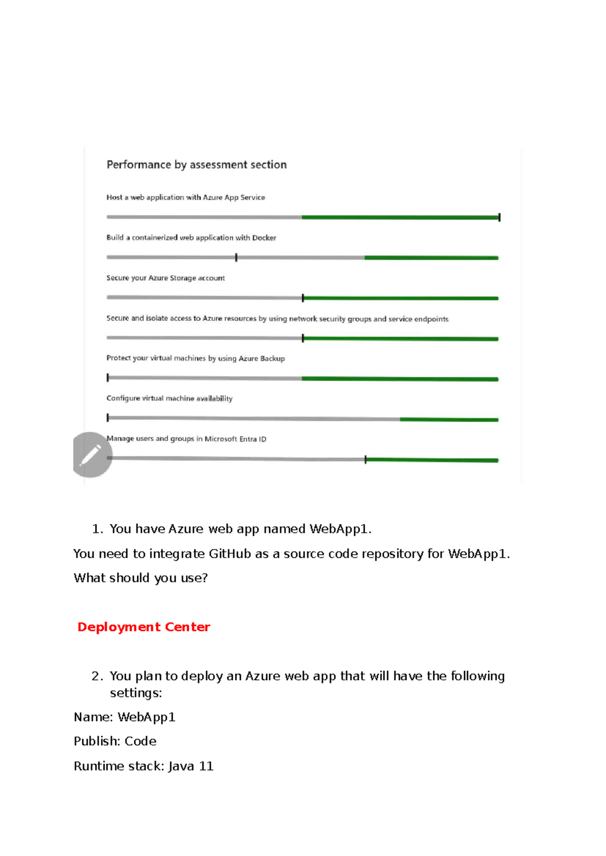Az105 Renew - Nil - You have Azure web app named WebApp1. You need to integrate GitHub as a ...