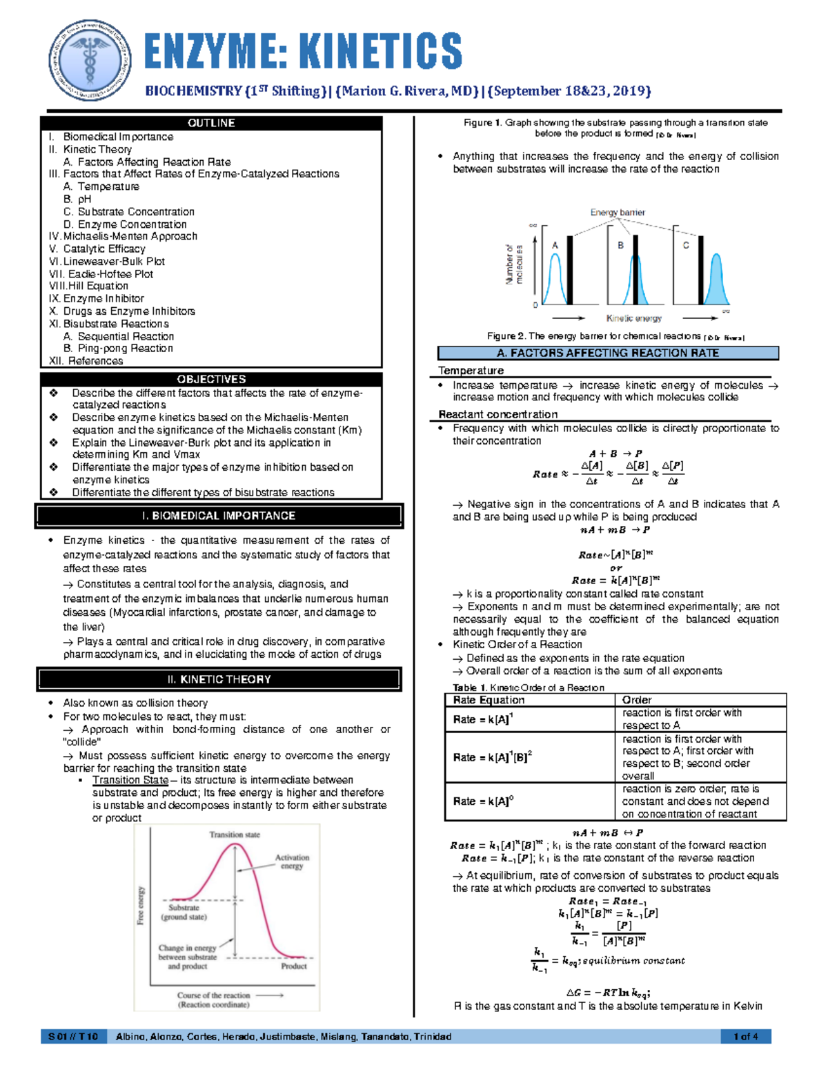 Biochemistry: Enzyme Kinetics - S 01 // T 10 Albino, Alonzo, Cortes ...
