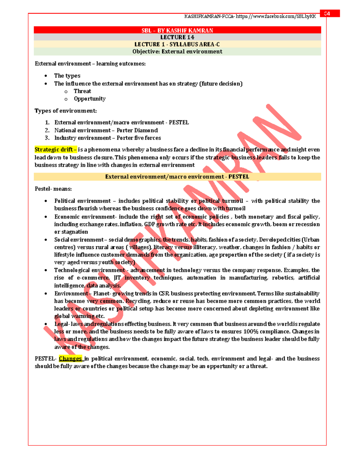 Study Material Lecture 1- Syllabus area C Strategy - KASHIFKAMRAN-FCCA- facebook/SBLbyKK 64 SBL ...