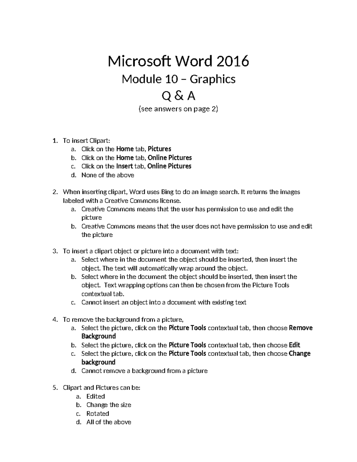 Module 10 Q & A - teste - Microsoft Word 2016 Module 10 – Graphics Q ...