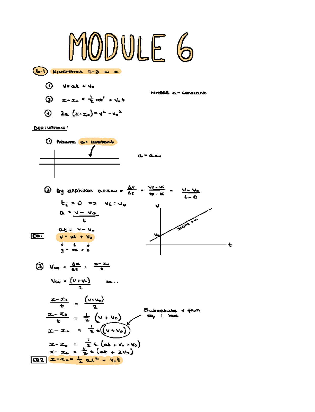 Module 6 Kinematics, Examples (Applying Formulas) - PS113 - Studocu