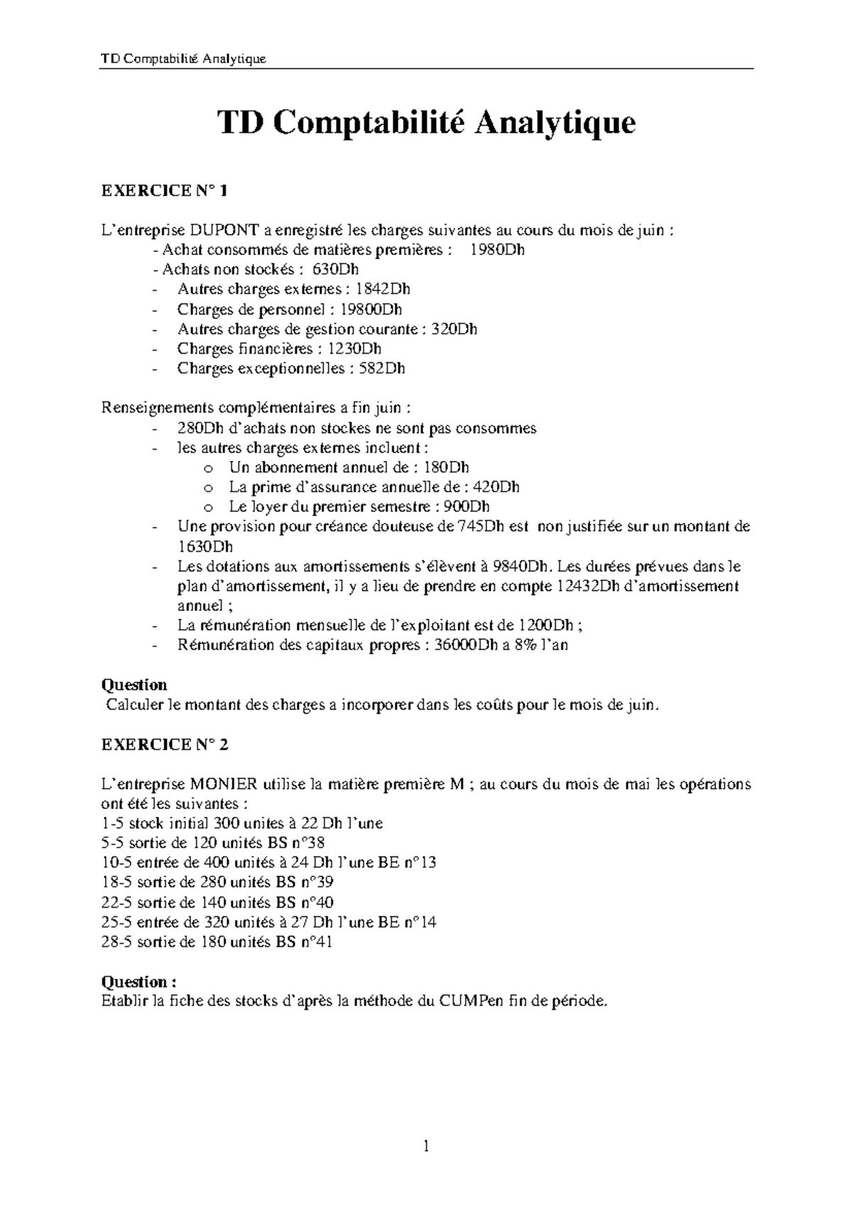 TD Compt.analy fac - Comptabilite analytique - TD Comptabilité ...