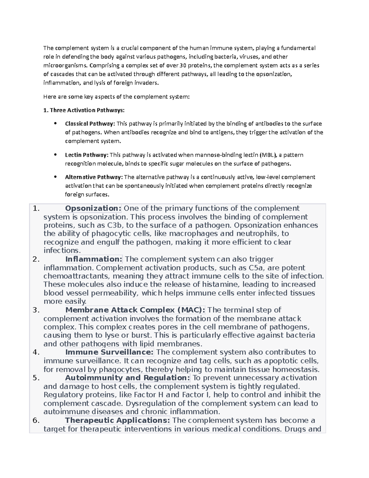 The complement system - Assignment on comprehensive blood physiology for final year students ...