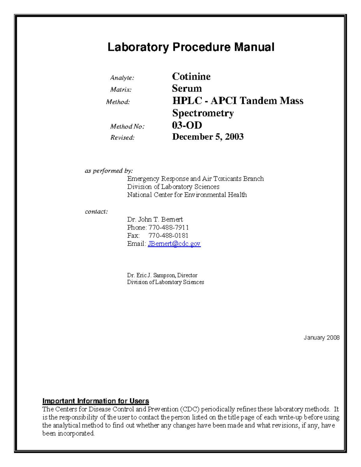 Cot d met cotinine - notes - Laboratory Procedure Manual Analyte ...
