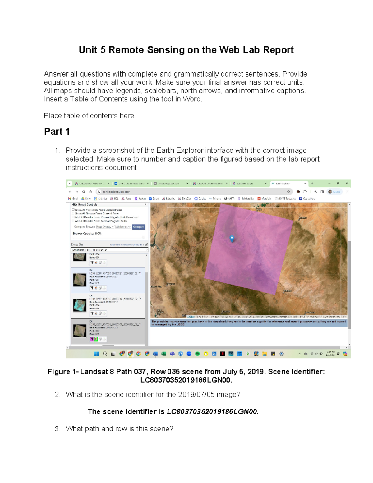 Unit 5 Remote Sensing on the Web Lab Report - Provide equations and show all your work. Make ...