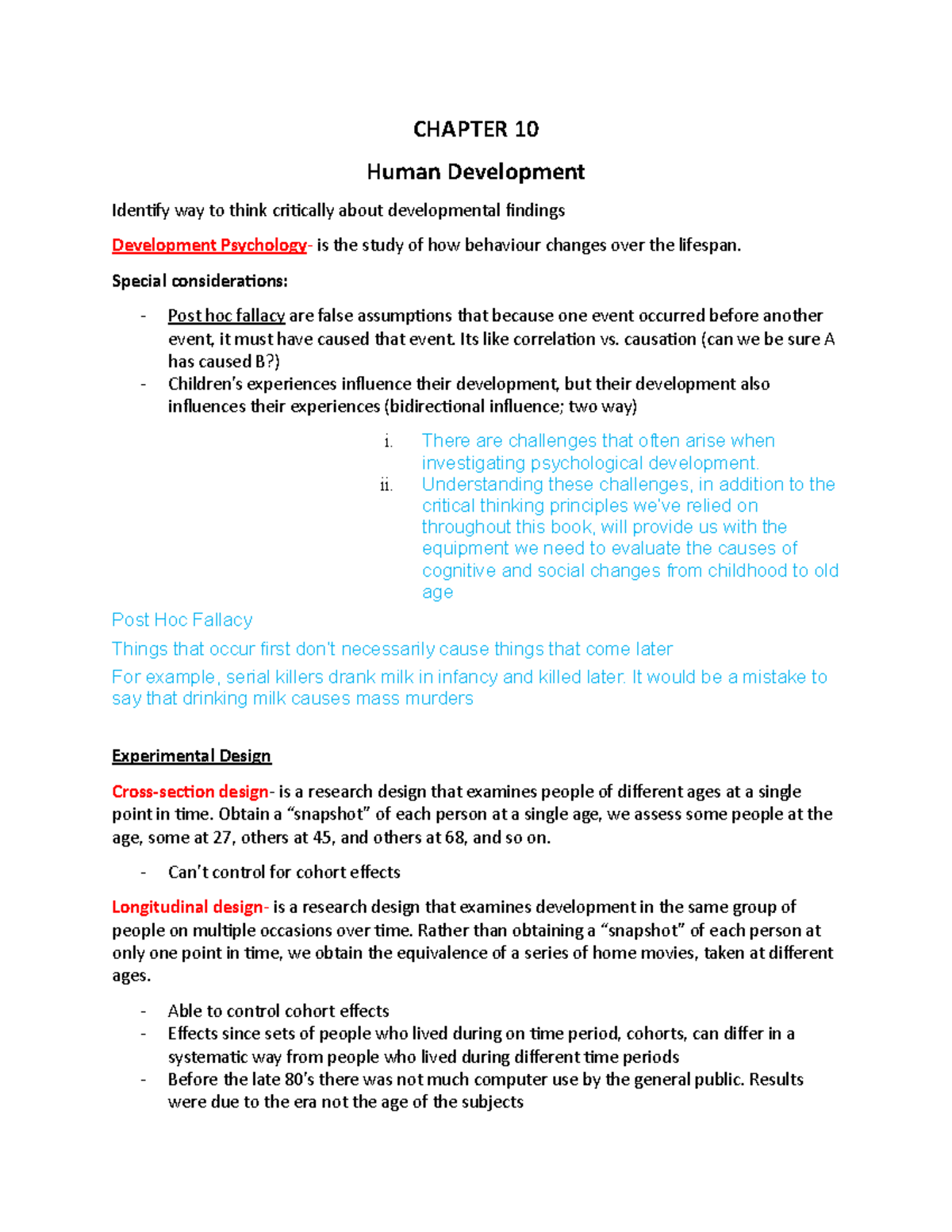 Chapter 10 psych notes - CHAPTER 10 Human Development Identify way to ...