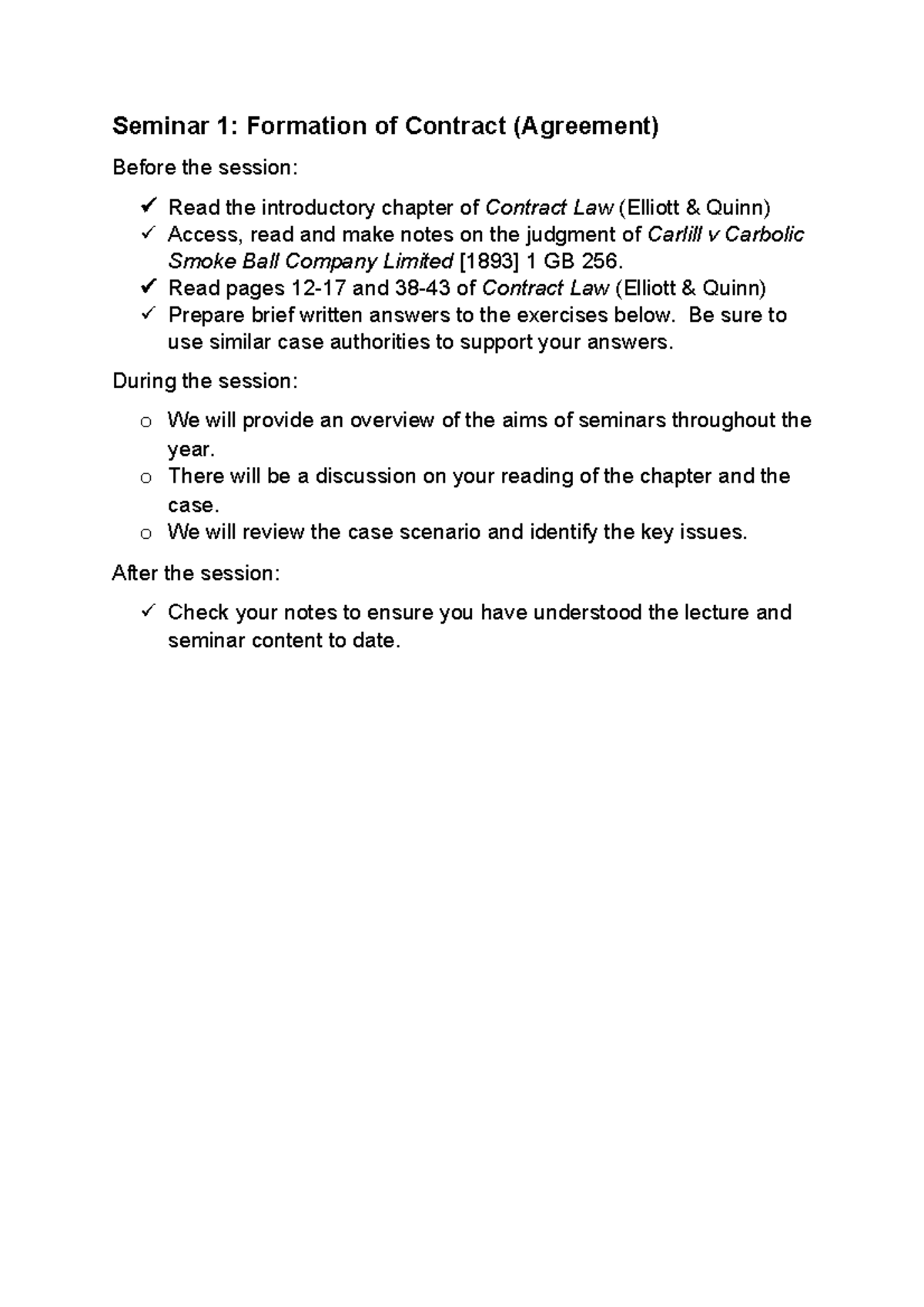 Seminar 1 - Offer - Formation of Contract (Agreement) - Seminar 1 ...