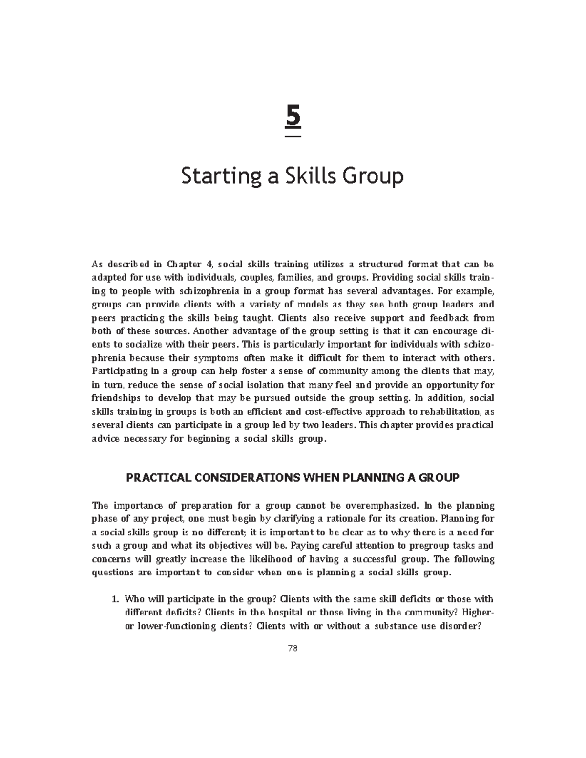 Social Skills schizophrenia - 5 Starting a Skills Group As described in ...