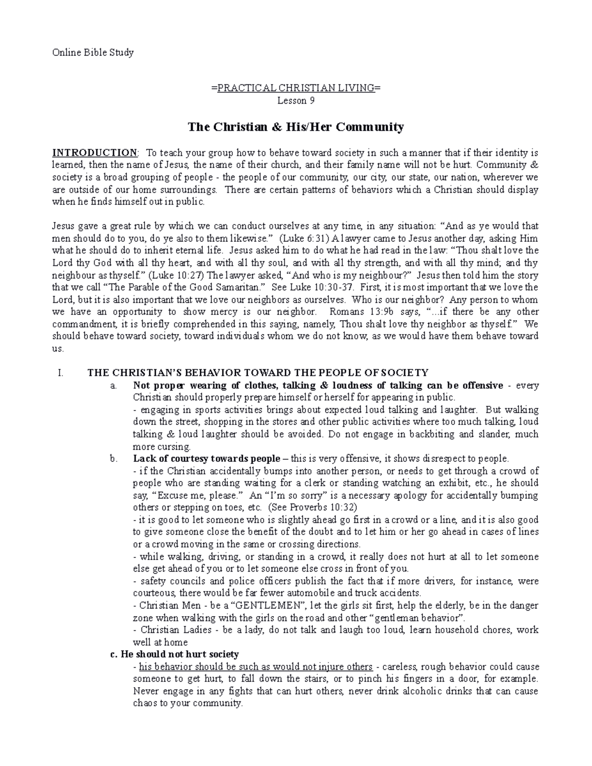 Lesson 9 The Christian Community - Online Bible Study =PRACTICAL ...